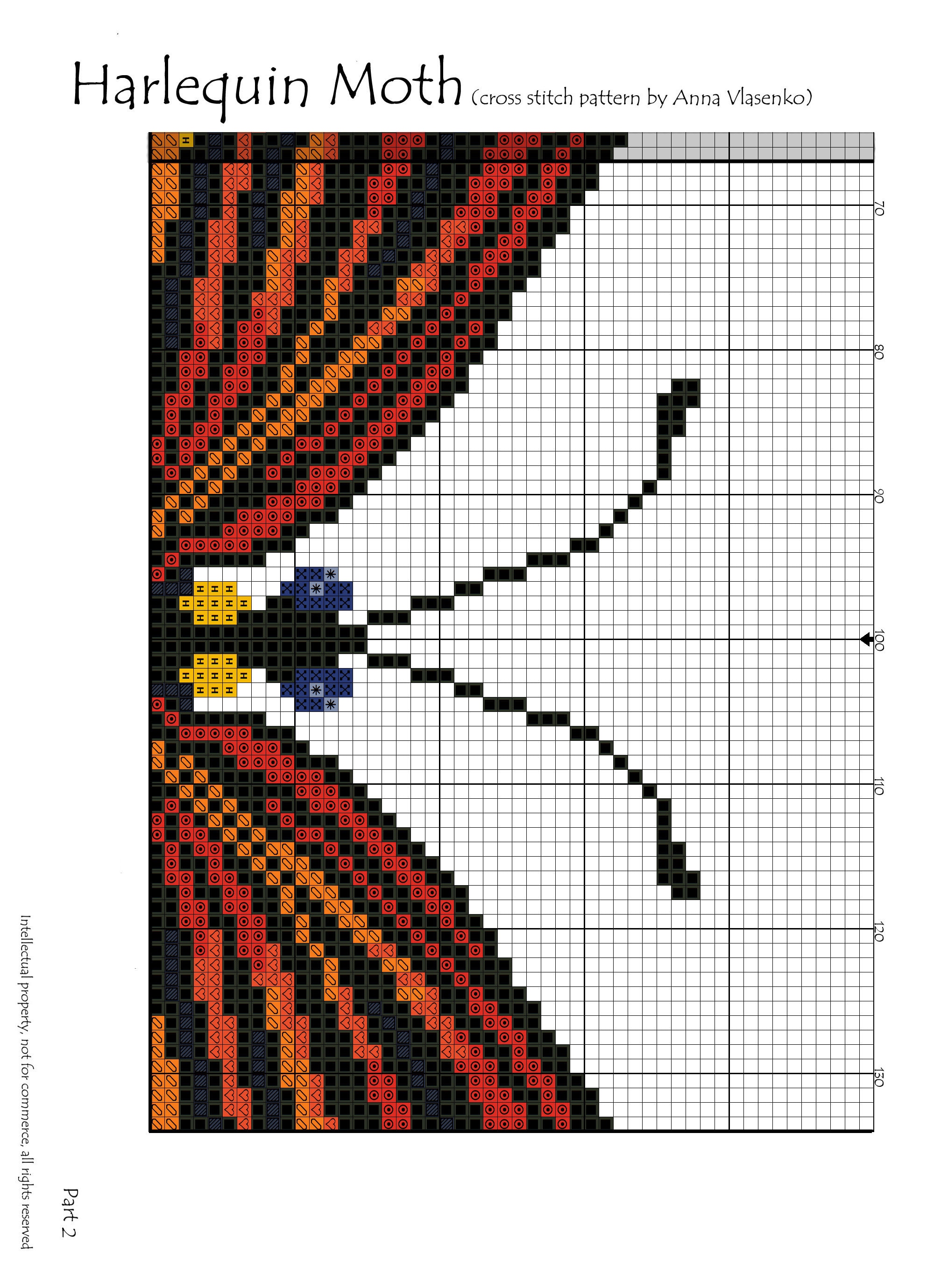 Moth Harlequin Cross Stitch Pattern, Insect Pattern, Counted Cross ...