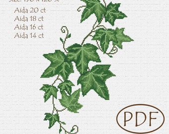 Ivy Leaves Plants Vine Stem Twig Nature Embroidery Counted Cross Stitch Instant Download PDF ...