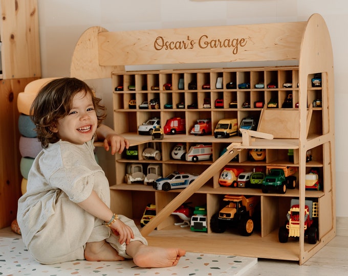 Toy Garage for 1/64 and 1/32 Scale Toy Cars, Personalized Toddler Boy ...