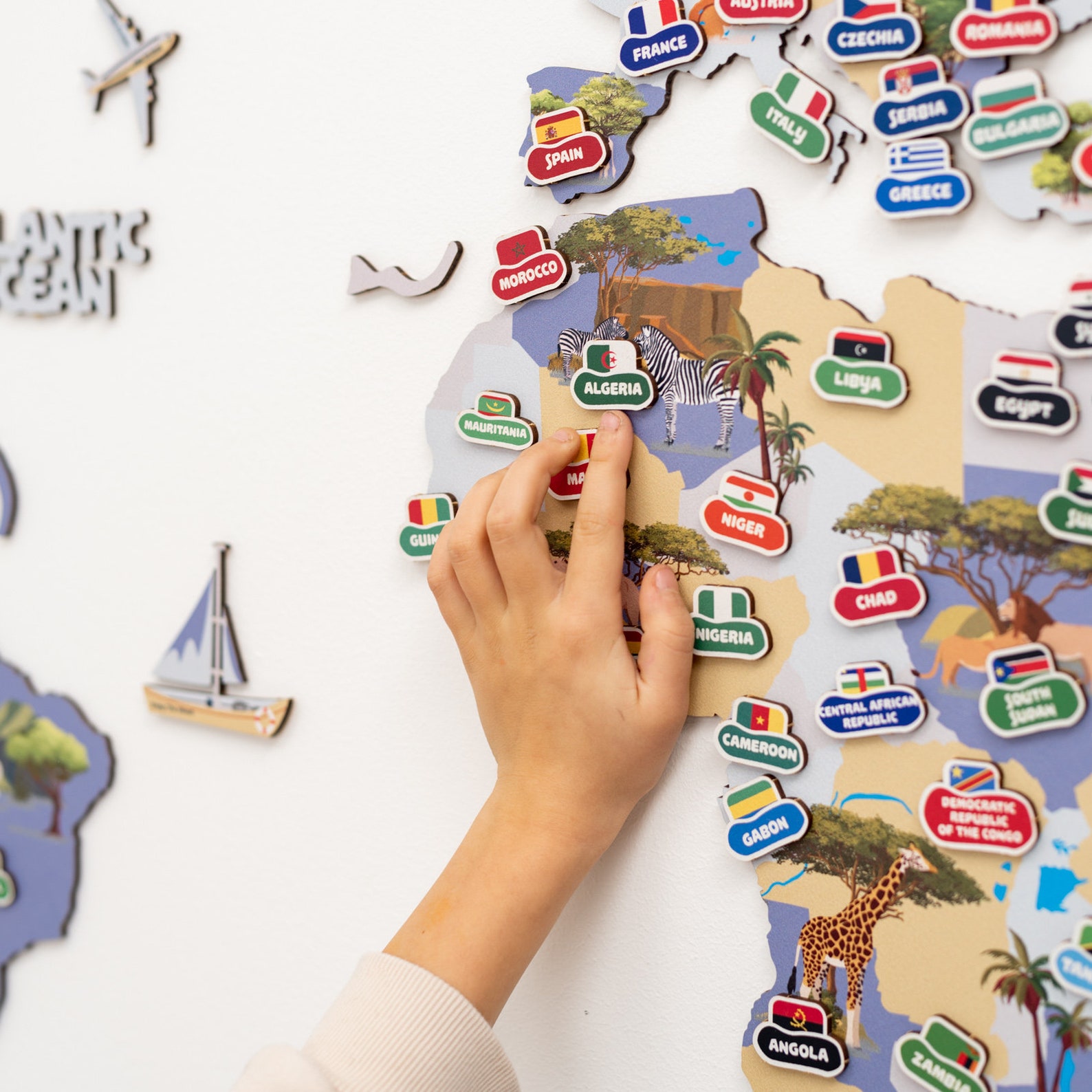 Nursery World Wall Map, Educational World Map, Wooden Kids Playroom ...