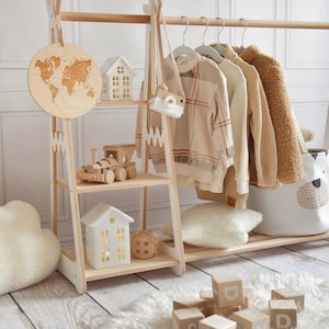 Montessori Wardrobe, Kids Clothing Rack, Wood Clothing Frame Rack Dress ...