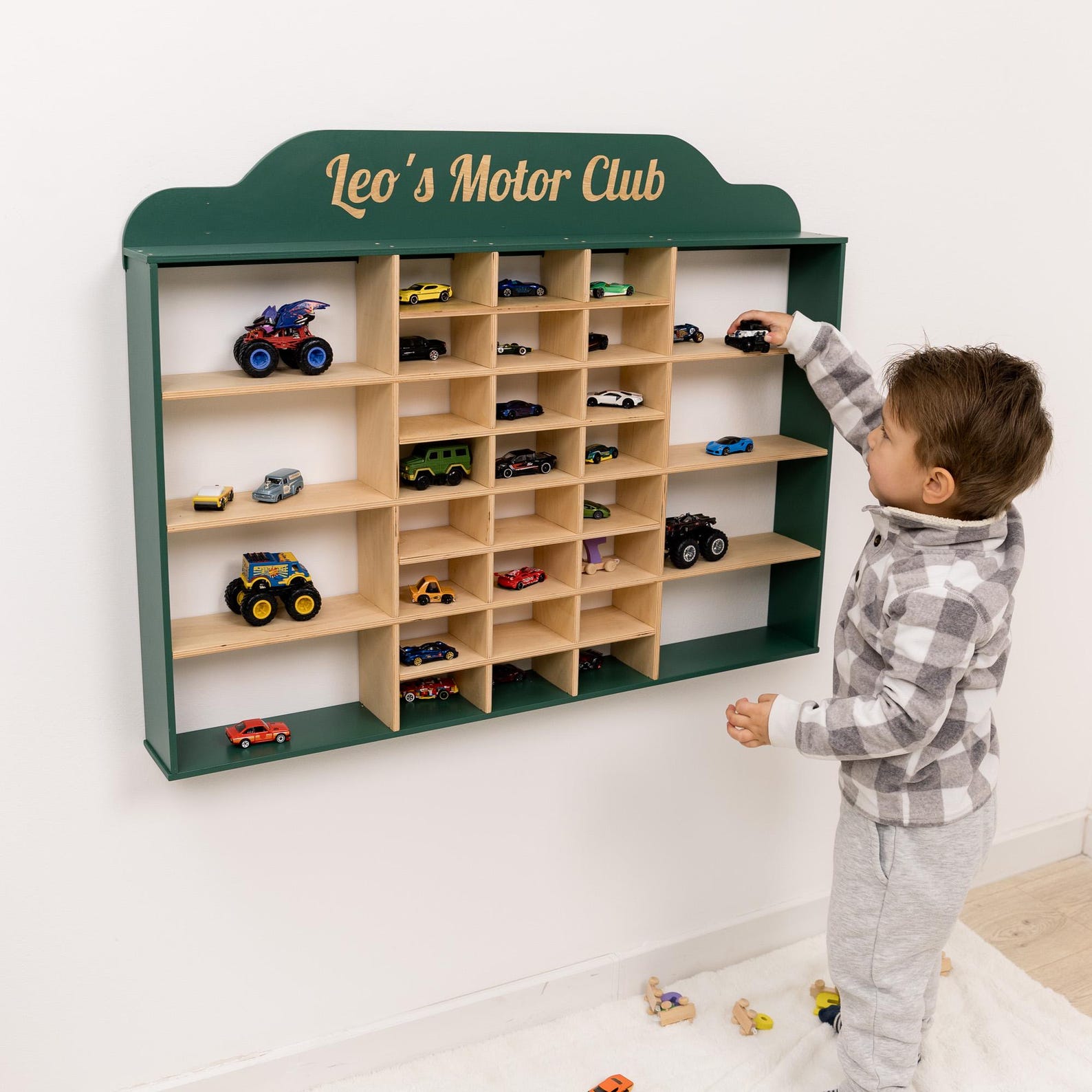 Wall Toy Cars Shelf, Wooden Car Display Case, Kids Room Storage ...