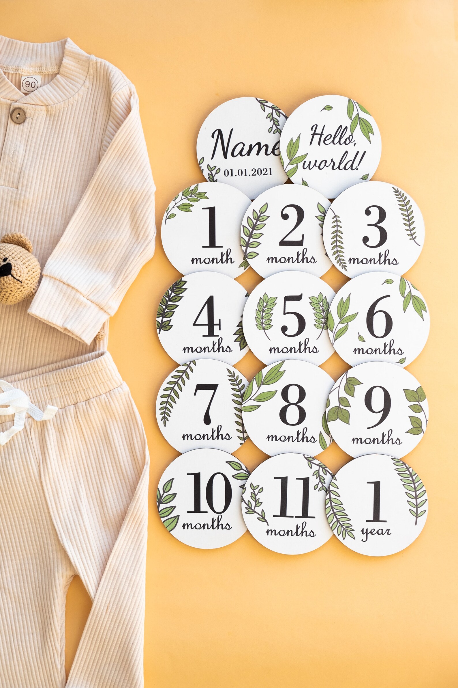 Leaves Baby Milestone Plaques Round Baby Milestones Wooden | Etsy