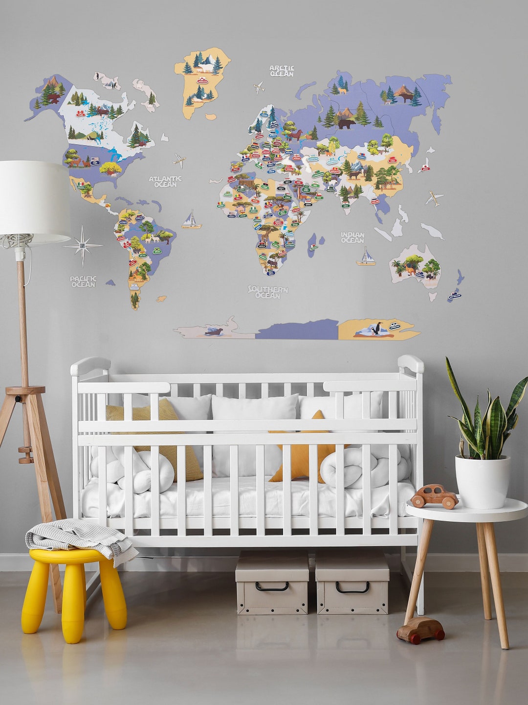 Interactive Wall Map of the World Nursery Decoration - Etsy UK