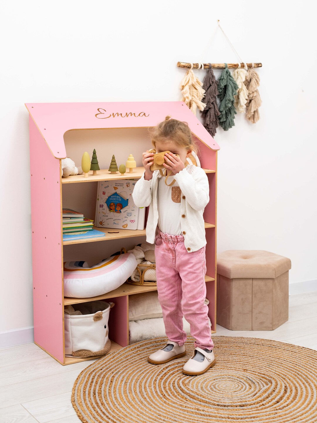Pink Wooden Shelf, Large Baby Shelf, Personalized Shelf, House Shaped ...