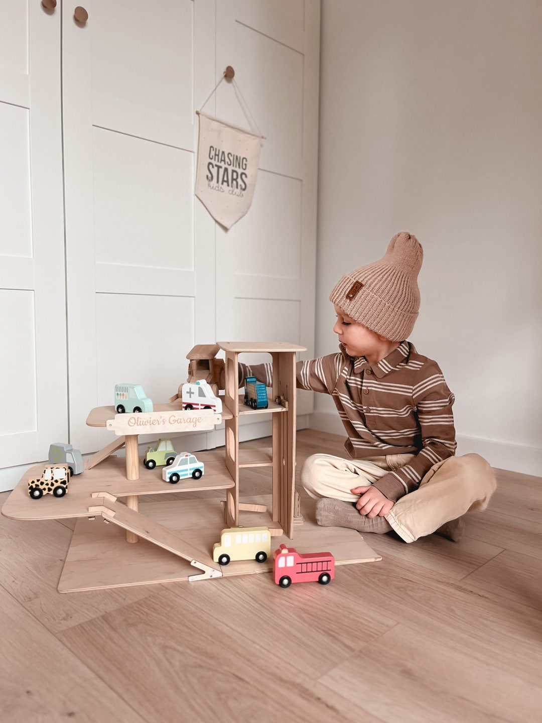 Wooden Toy Car Garage, Toy Car Storage, Toy Parking Garage Car Ramp ...