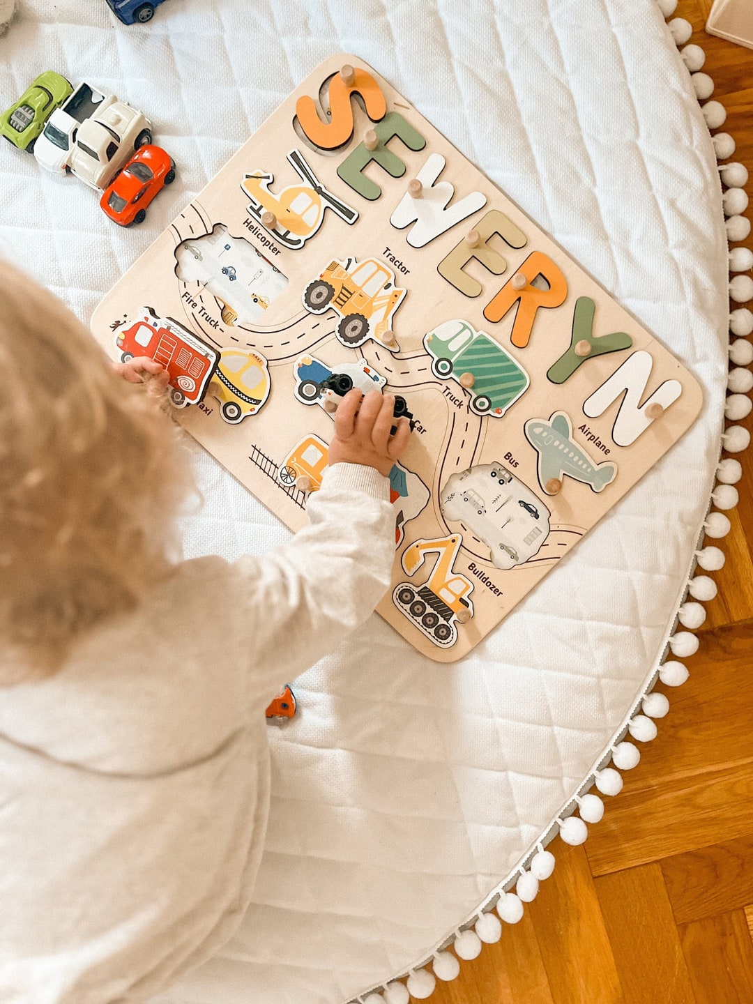Montessori Puzzle Board, Cars Name Puzzle, Personalized Toddler Gift ...