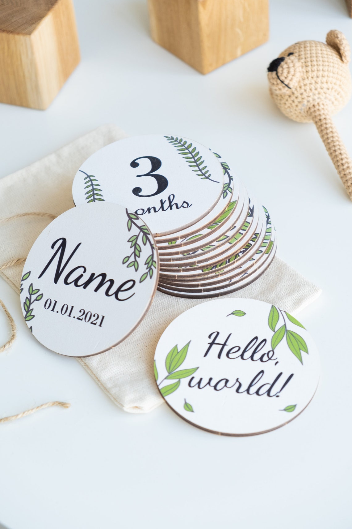 Leaves Baby Milestone Plaques Round Baby Milestones Wooden | Etsy