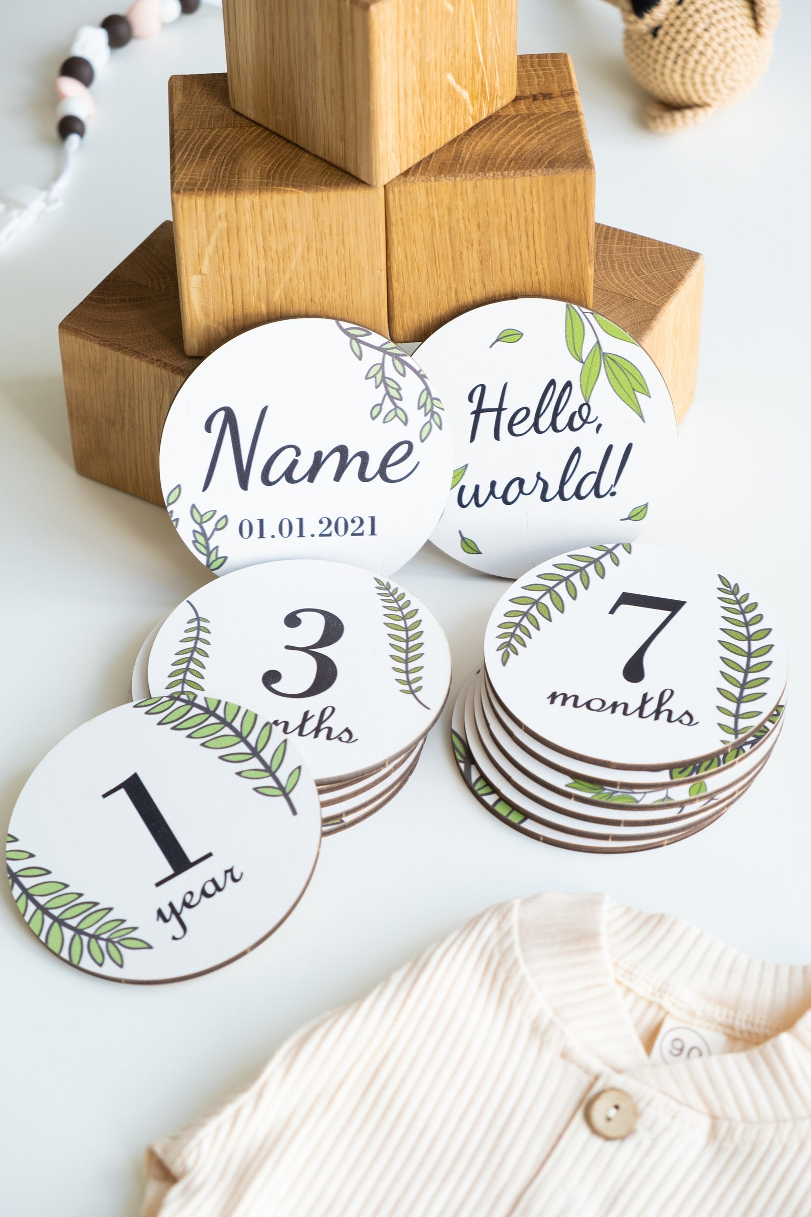 Leaves Baby Milestone Plaques Round Baby Milestones Wooden | Etsy
