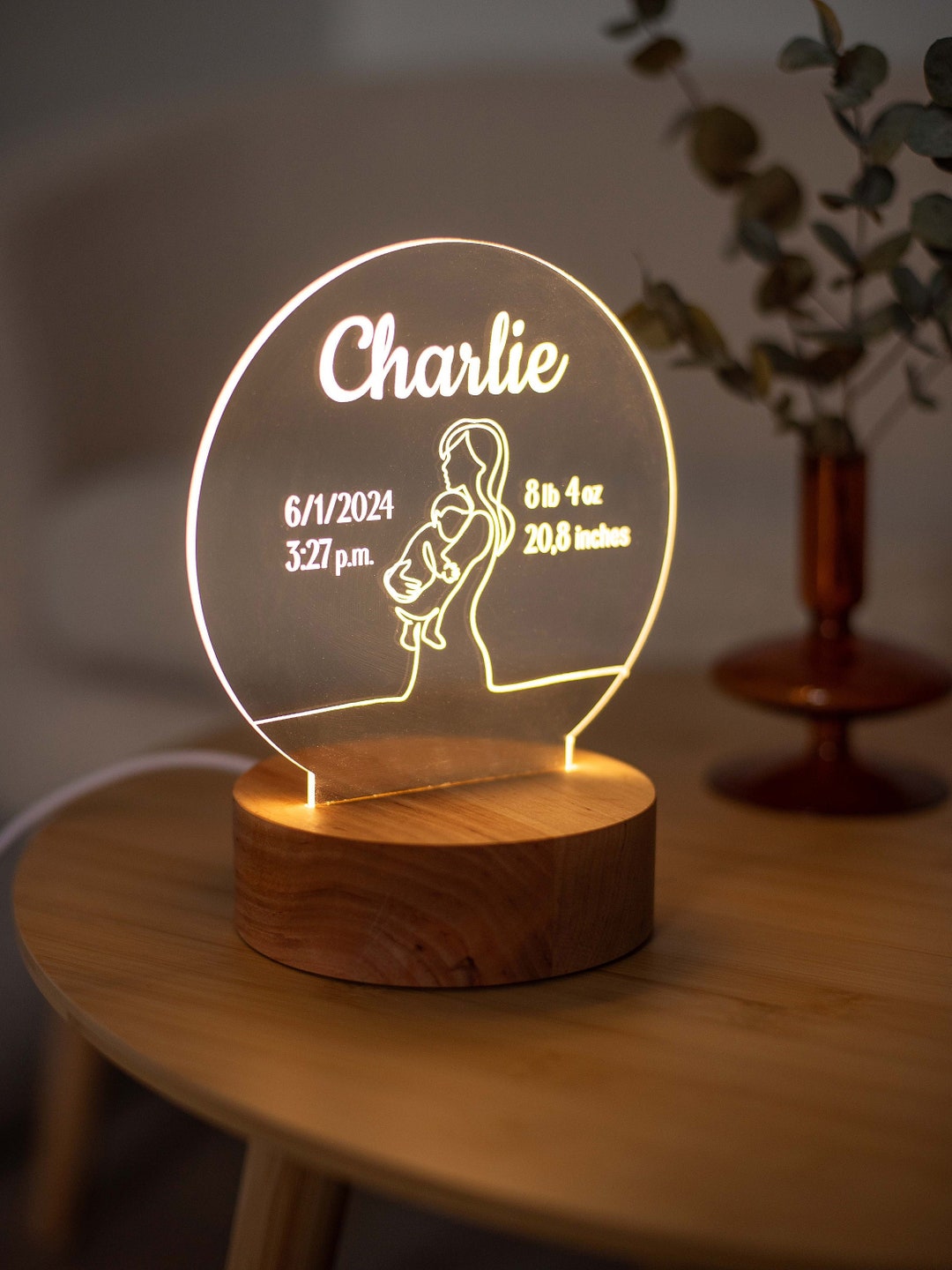 Birth Stats Night Light, Wooden Baby Night Light, Birth Stats Night ...