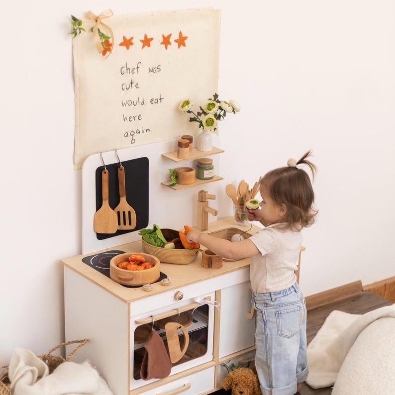 Natural Wood Baby Kitchen Toy, Eco-friendly Toddler Play Kitchen ...