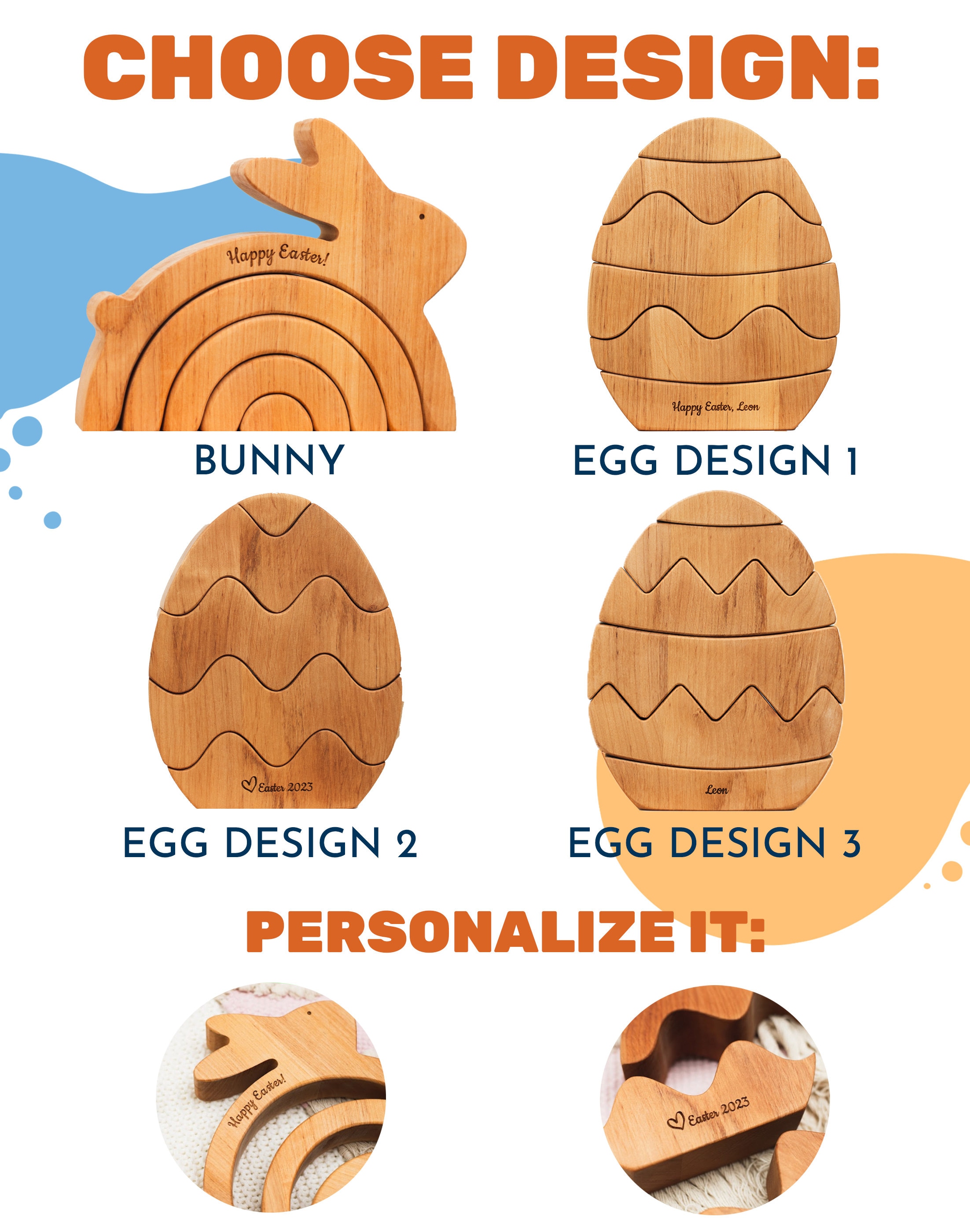 Easter Egg Stacker Wooden Baby Toy, Montessori Motor Skill Toys ...