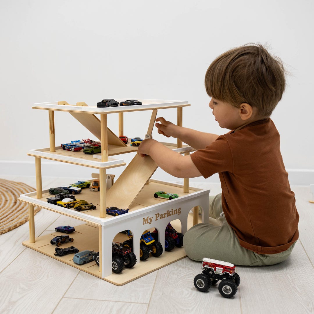 Montessori Toy Car Storage, Toy Car Parking Garage, Baby Boys Car ...