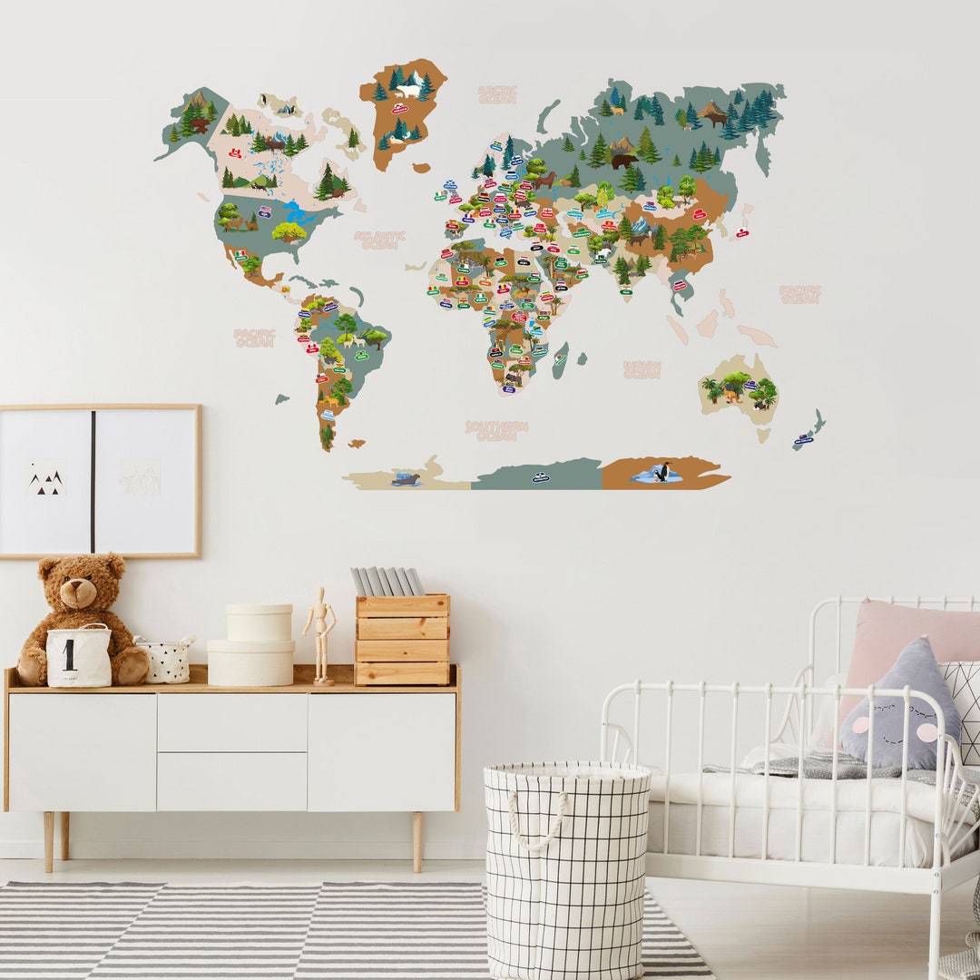 Unique Indigo World Map, Travel Wall Map for Kids, Nursery & Playroom ...