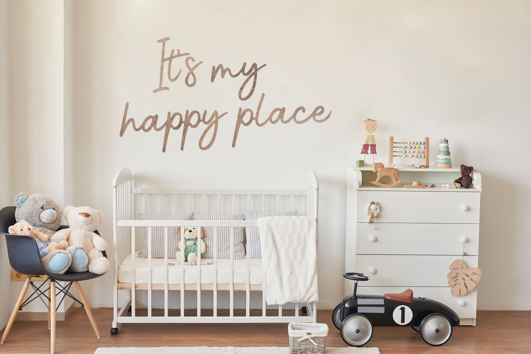 Your Happy Place Wall Sign, Wall Wood Art, Wooden Wall Scripts, Nursery ...