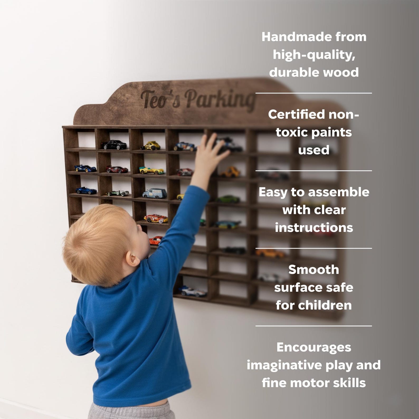 Wall Toy Cars Shelf, Wooden Car Display Case, Kids Room Storage ...
