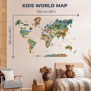 Large Wall Map, Educational World Map for Kids, Interactive Map of the ...