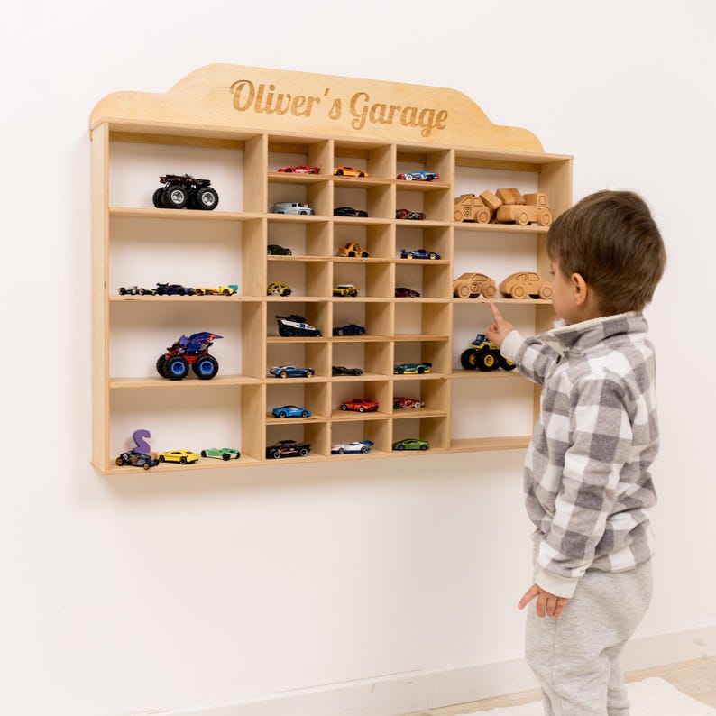 Wall Toy Cars Shelf, Wooden Car Display Case, Kids Room Storage ...