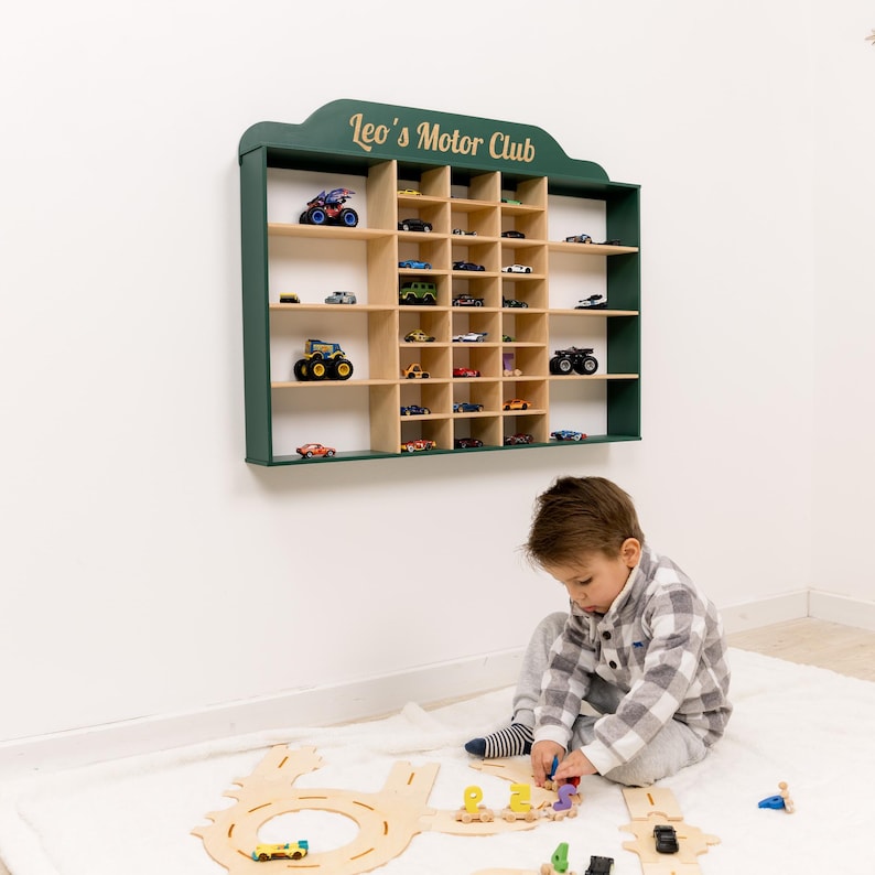 Wall Toy Cars Shelf, Wooden Car Display Case, Kids Room Storage ...
