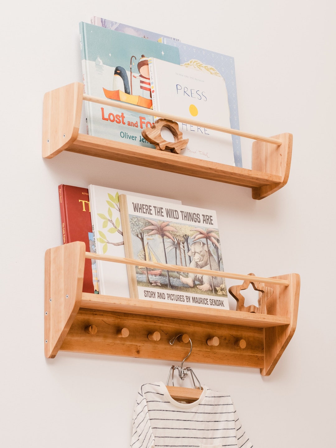 Nursery Shelves With Hooks Kids Wall Bookshelf Wood Nursery - Etsy