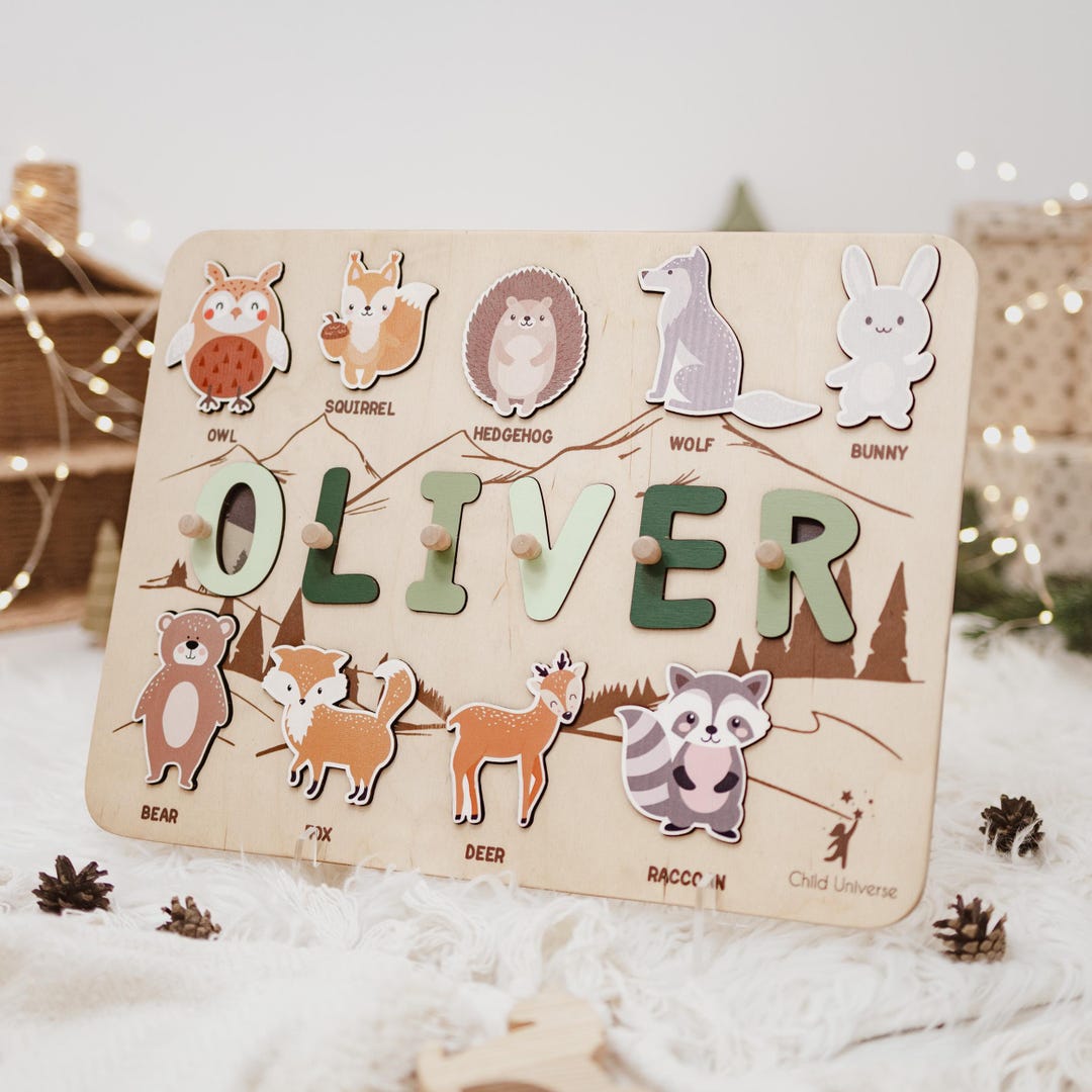 Name Puzzle for Toddler, Baby Boy 1st Birthday Gift, Woodland Animals ...