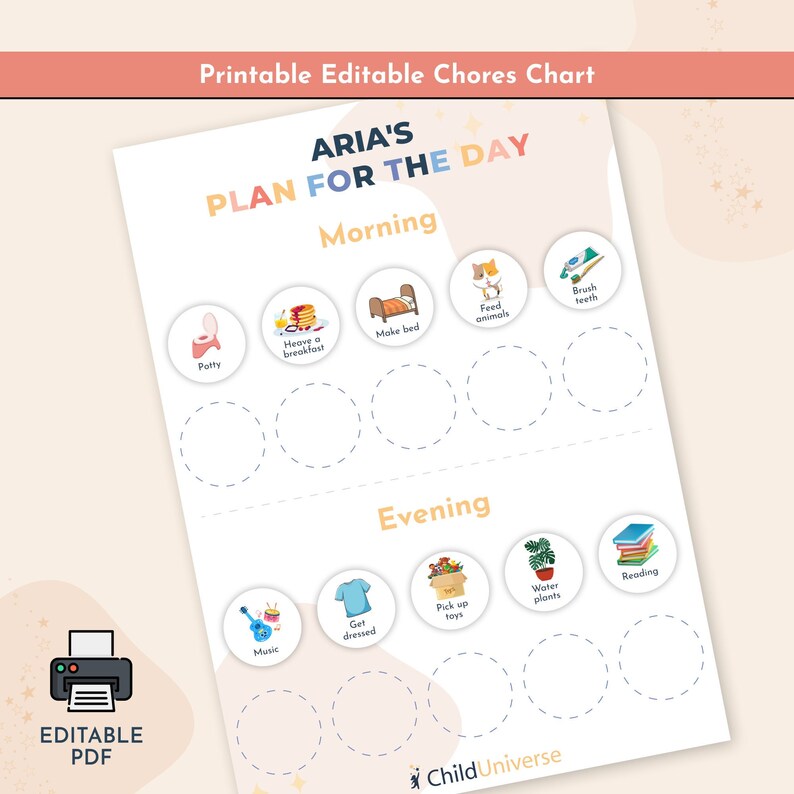 Digital Chore Chart for Kids Printable PDF Daily Checklist - Etsy