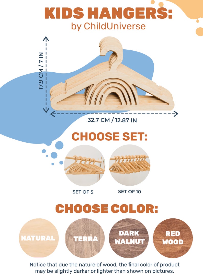 Toddler Clothes Hangers Wooden Baby Hangers Set of 5, 10, Kids Clothes ...