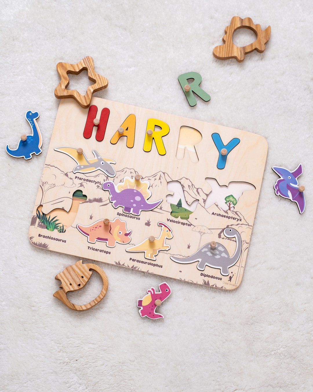 Dinosaur Theme, Montessori Puzzle Board With Dinosaurs, Personalized ...