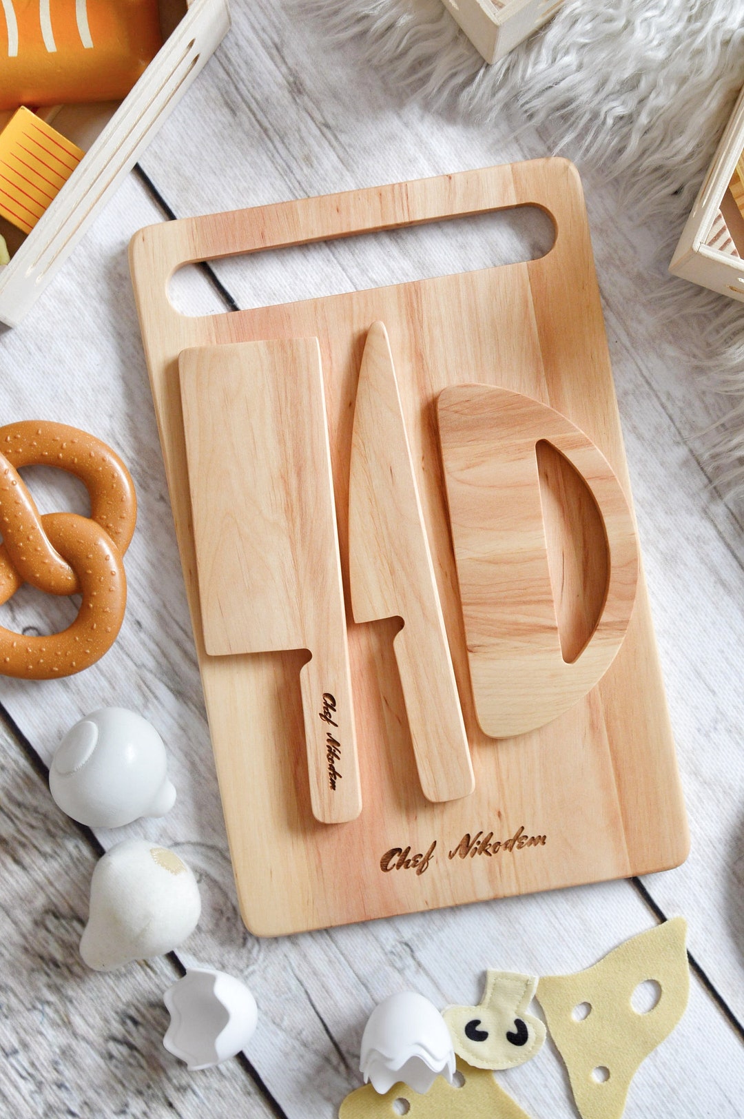 Safe Wooden Cutting Set for Kids - Montessori Knife - Cutting Board for ...