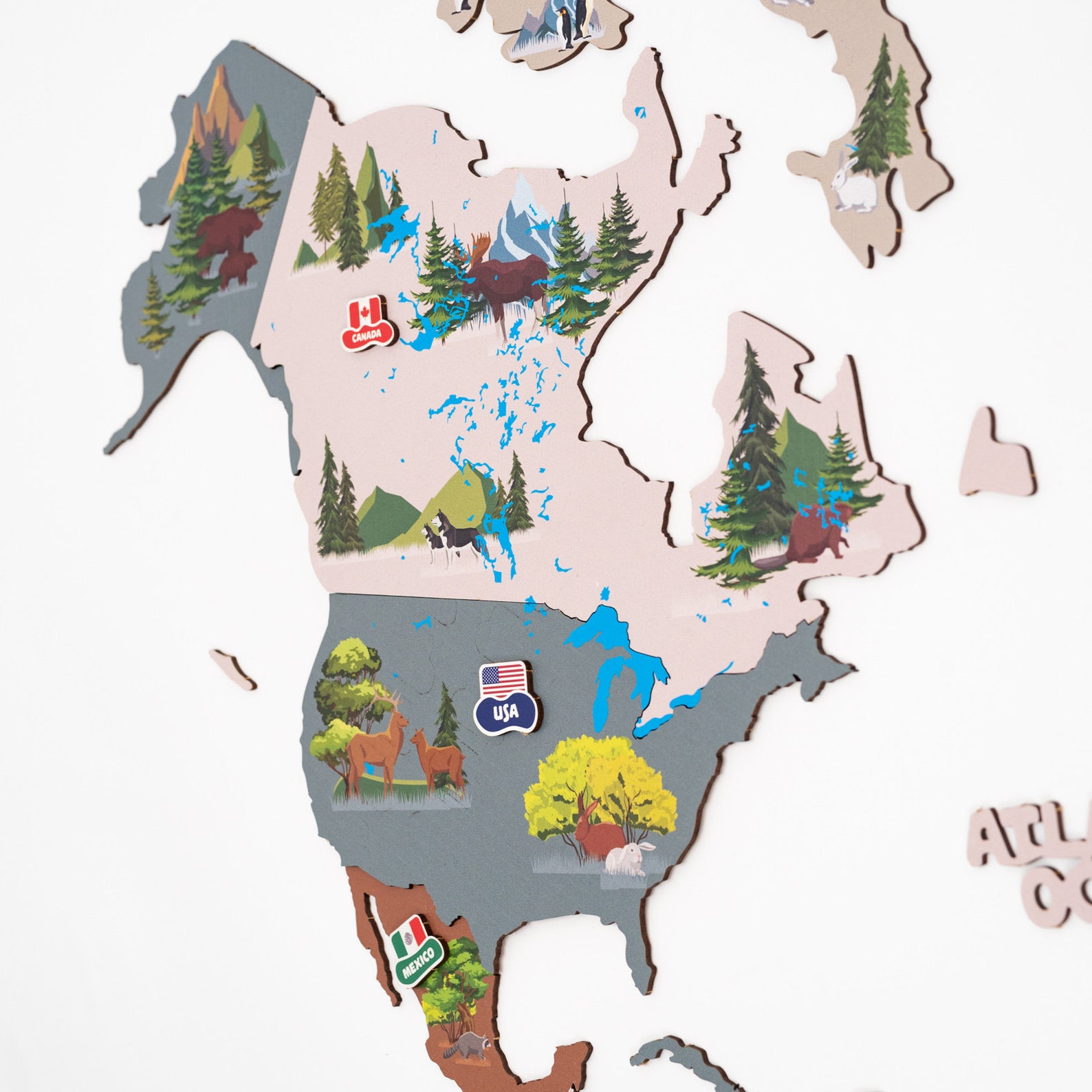 Nursery World Wall Map, Educational World Map, Wooden Kids Playroom ...