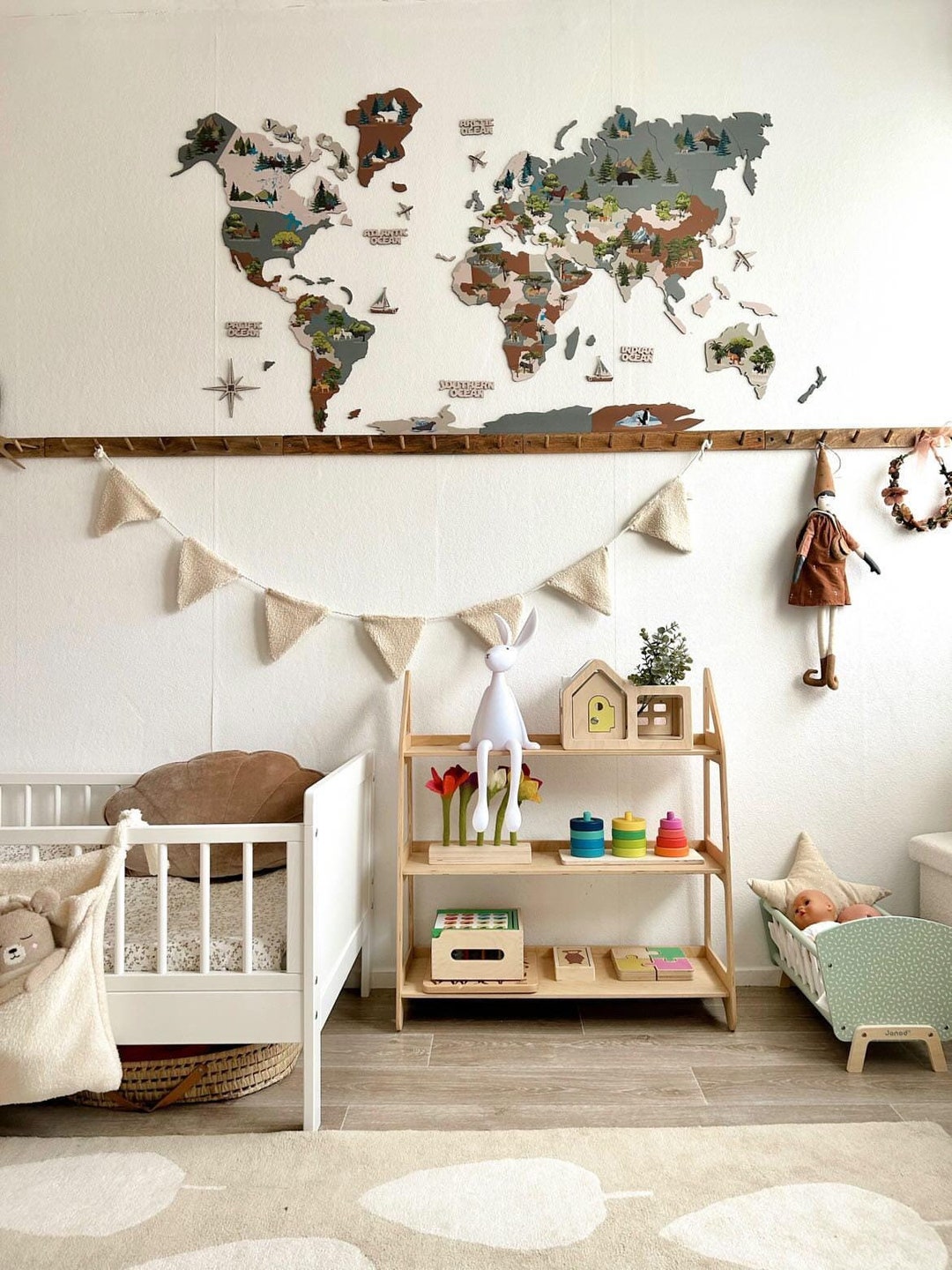 Kid's World Map, Wooden Map, World Wall Map, Baby Room Wooden Wall Map ...