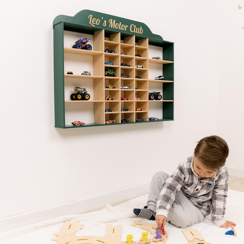 Wall Toy Cars Shelf, Wooden Car Display Case, Kids Room Storage ...
