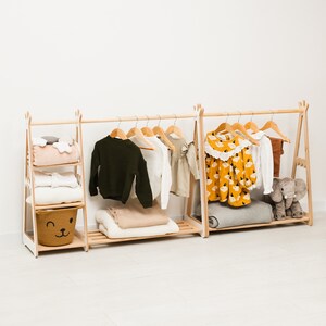 Baby Clothing Rack With Shelves, Toddler Nursery Furniture, Wooden ...