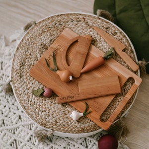 Cutting Board and Safe Wooden Knife for Kids, Toddler Utensil ...