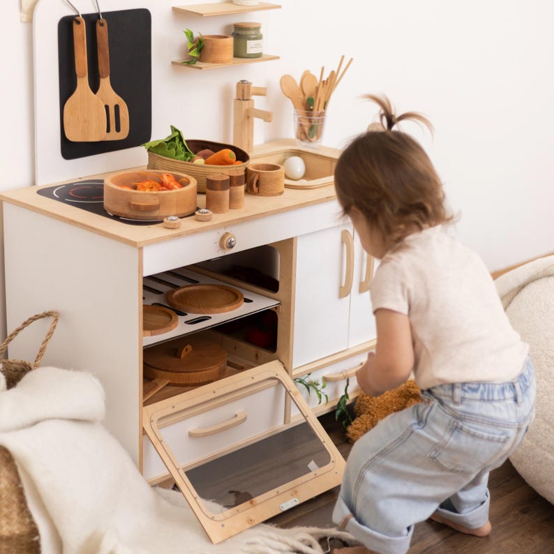 Pretend Play Kitchen Wooden, Play Kitchen Set, Montessori Furniture ...