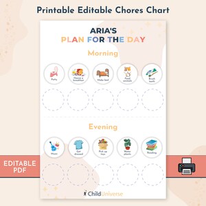 Digital Chore Chart for Kids, Printable PDF, Daily Checklist, Planner ...
