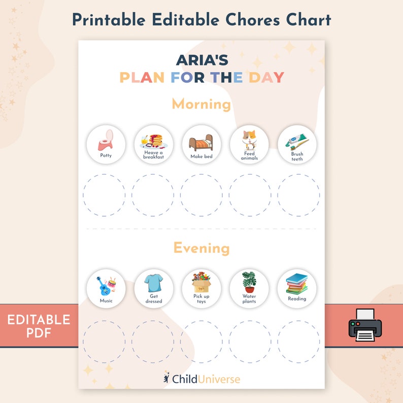 Digital Chore Chart for Kids Printable PDF Daily Checklist - Etsy