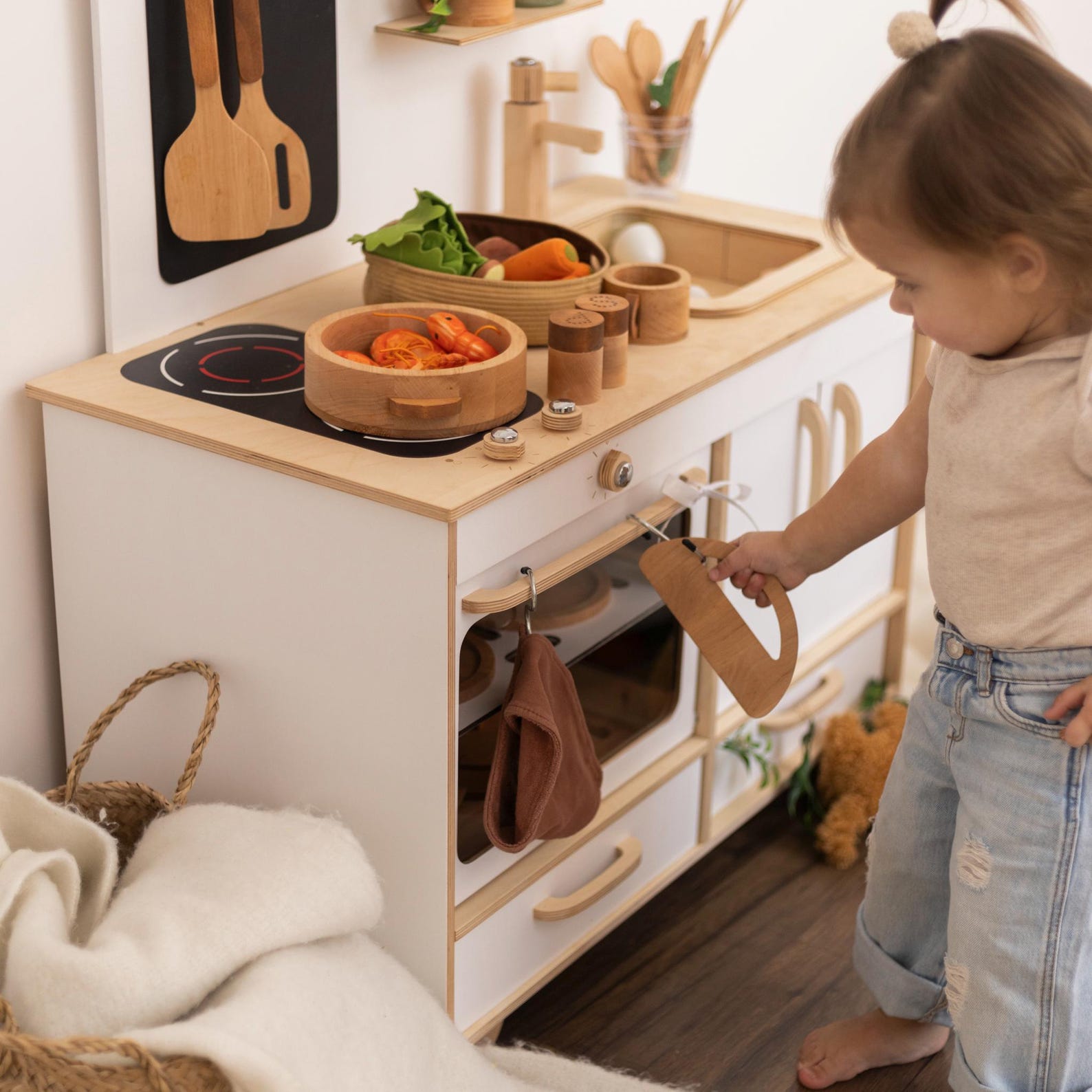 Play Kitchen Set, Wooden Pretend Play Kitchen, Montessori Furniture ...