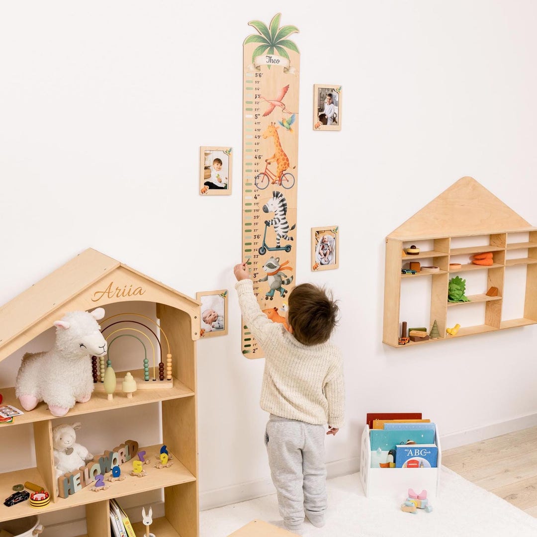 Jungle Nursery Decor, Kids Growth Chart, Baby Height Tracker, Wall ...