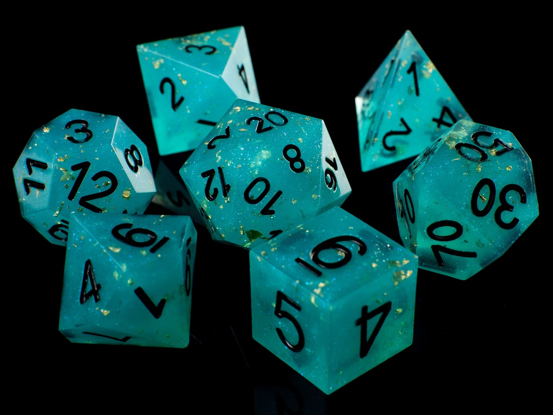 Blue Lagoon Handmade Sharp Dice - Teal/clear Resin Cast Dice Set of 7 ...