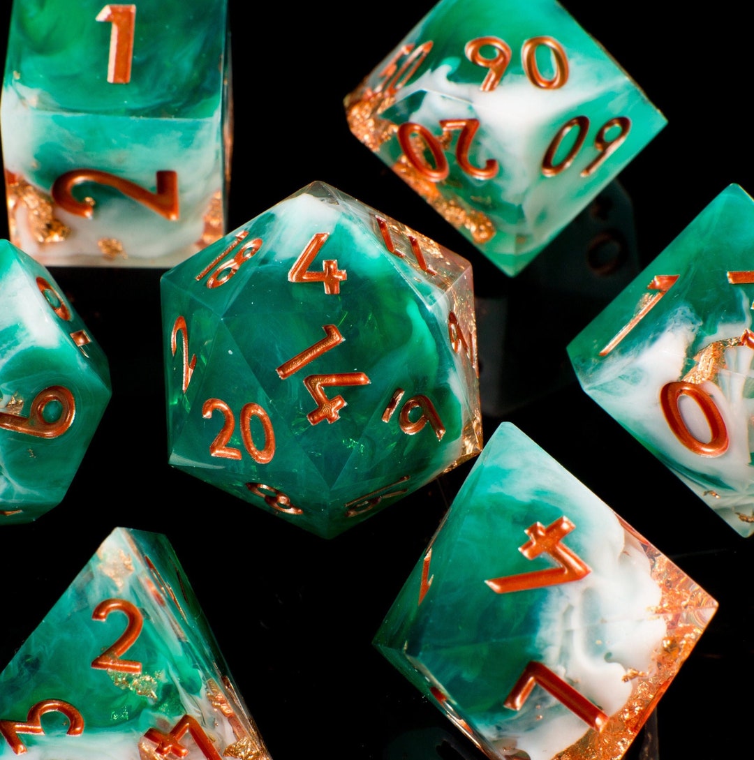 Shipwrecked Handmade Sharp Dice - Teal/white/clear Resin Cast Dice Set ...