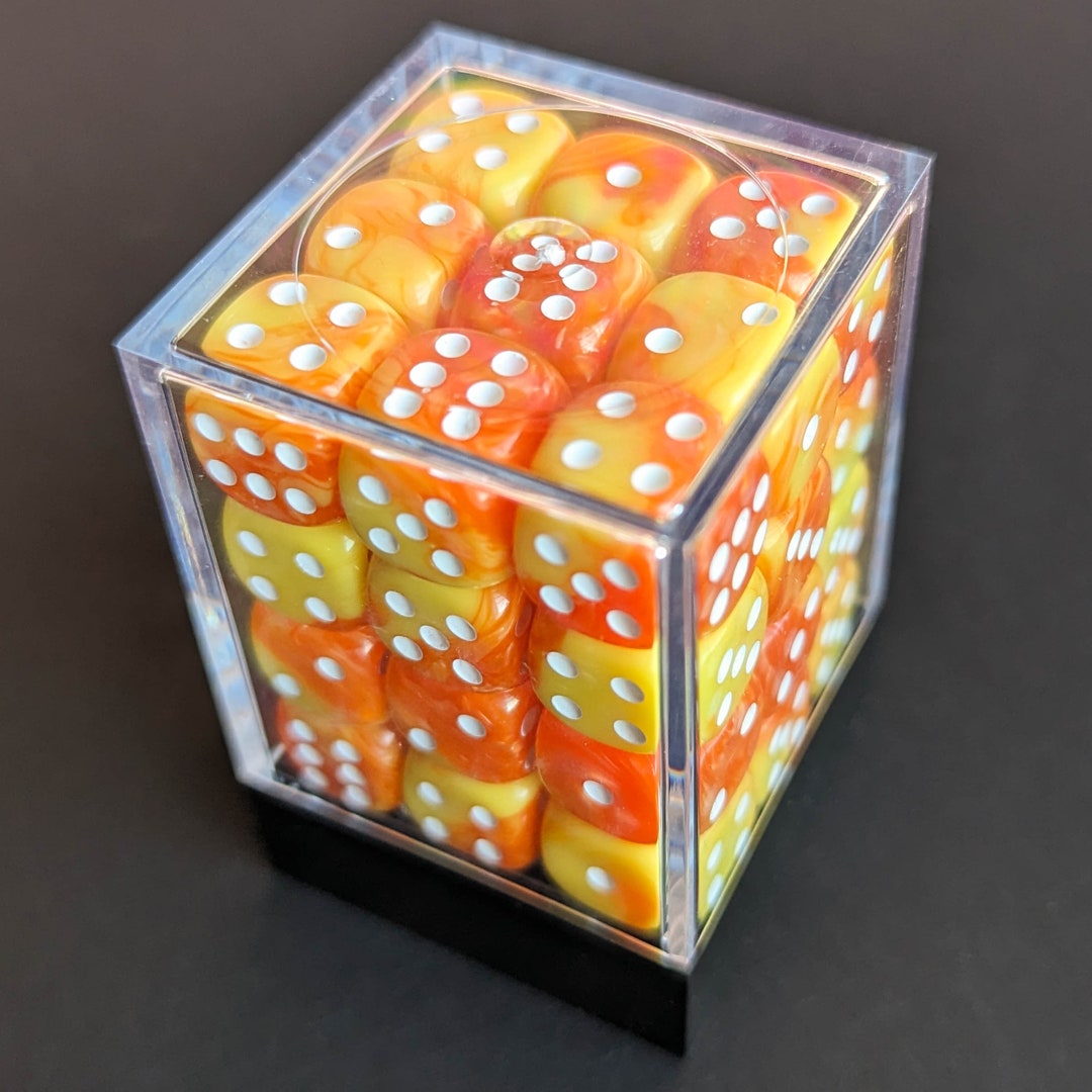 Dragon's Lair D6 Dice - Box of 36 Pipped 12mm D6 Dice - Orange/yellow ...
