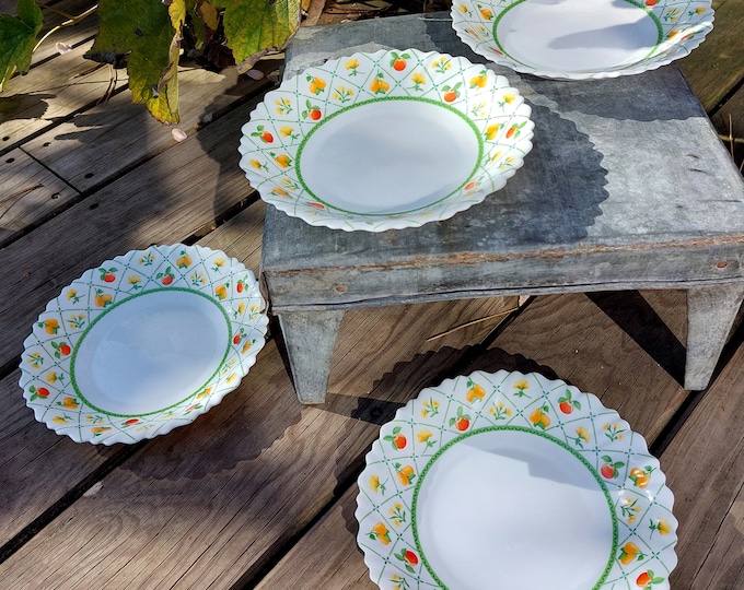 ASSIETTES Creuses LUMINARC FRANCE Décor Fleurs Et Fruits – 4 Assiettes ...
