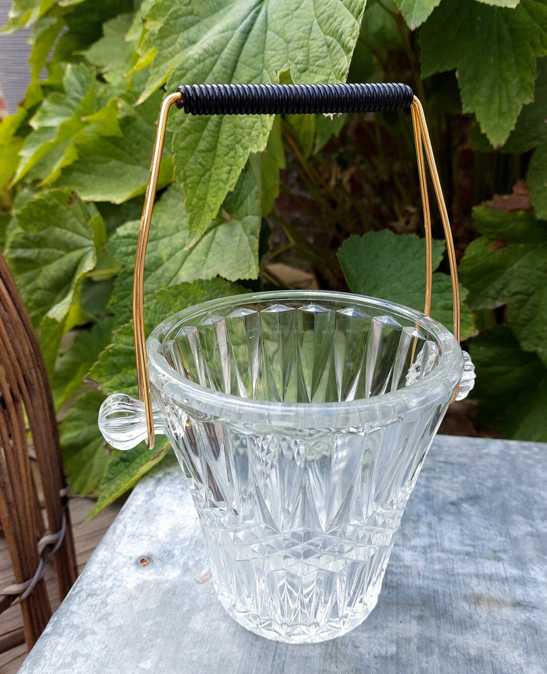 Chiseled Glass Ice Bucket and Scoubidou Handle Vintage - Etsy