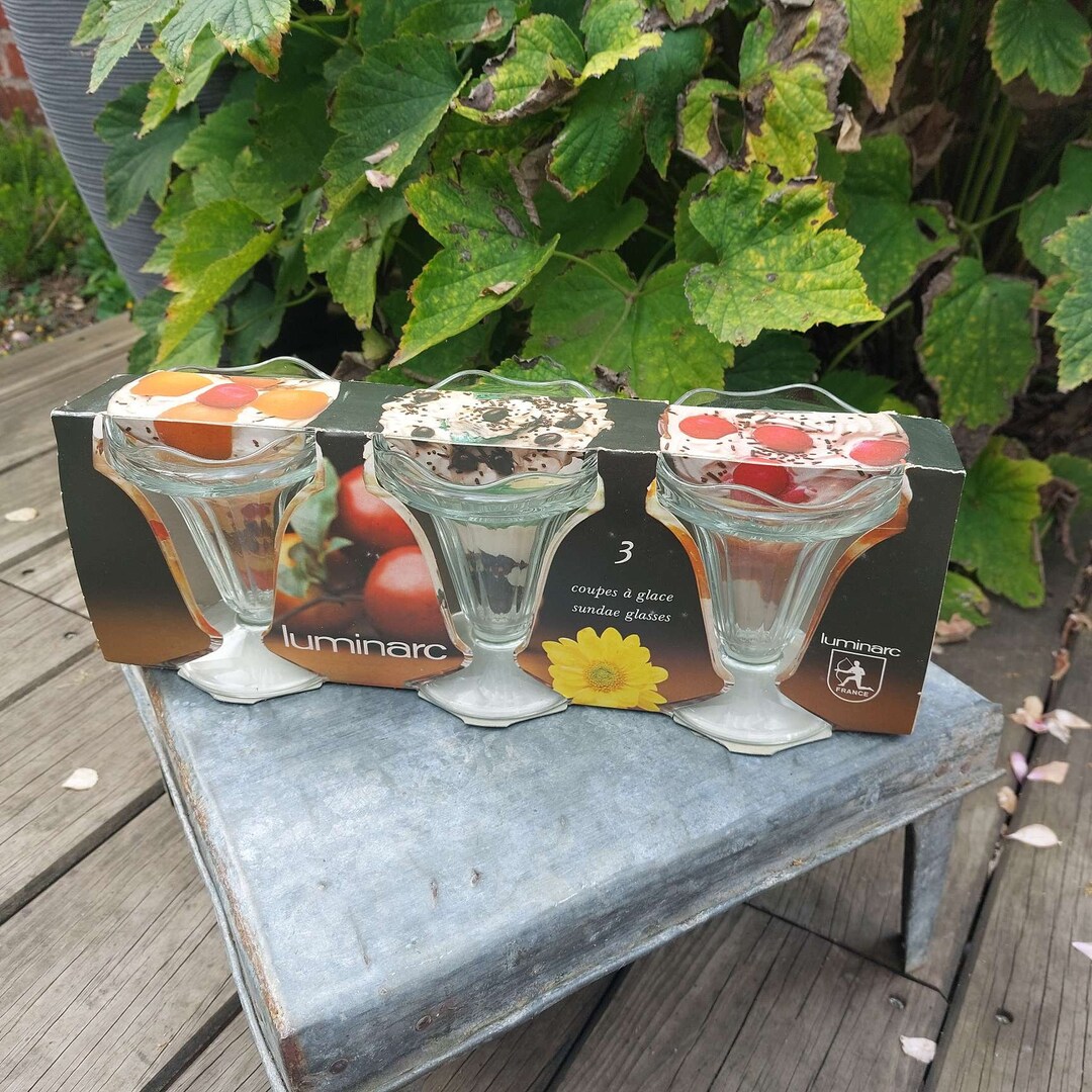 3 New Vintage LUMINARC Ice Cream Cups - ARQUES Glassware Cristallerie ...