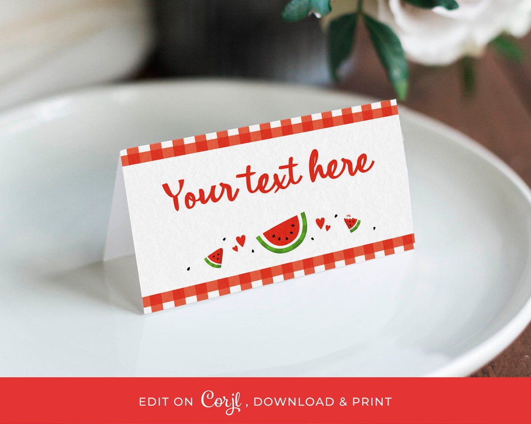 Watermelon Editable Food Labels Birthday Pool Party Summer Fruit Place ...