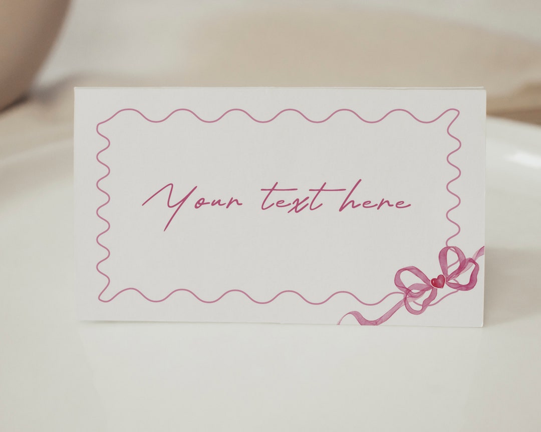 Coquette Editable Food Label Birthday Pink Place Card Girl Bow Party ...