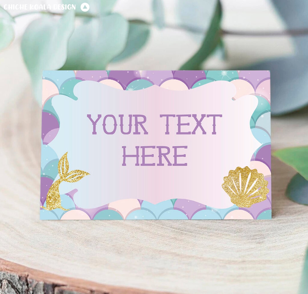 Mermaid Cute Editable Food Label Birthday Sea Place Card Gold - Etsy