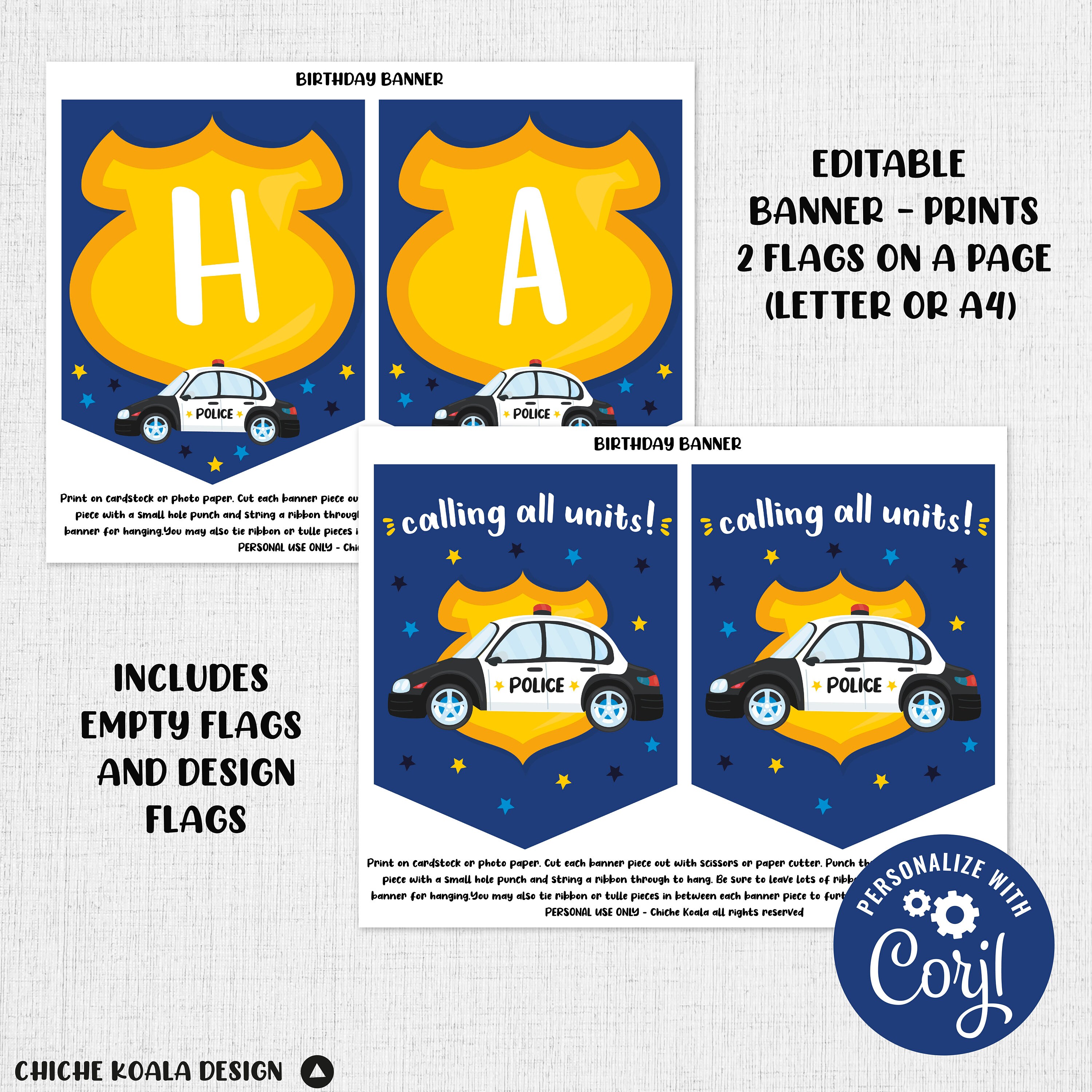 Police Editable Happy Birthday Banner Police Car Bunting Flags - Etsy UK