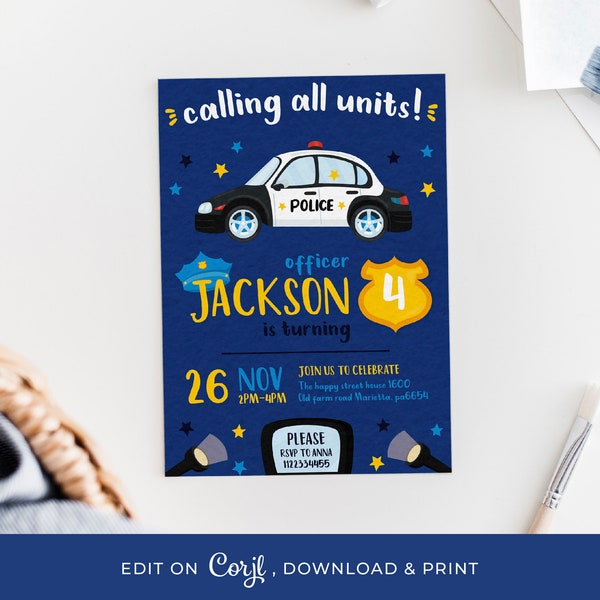 Police Kids Birthday Invitation - Etsy
